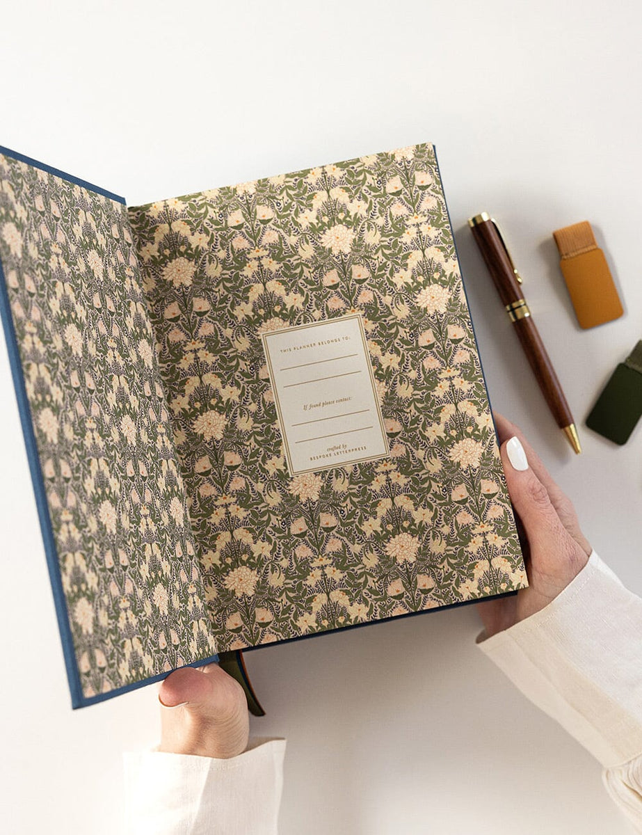 BESPOKE LETTERPRESS - 2025 DESKTOP LINEN BOUND PLANNER - LIBERTY BLUE ...